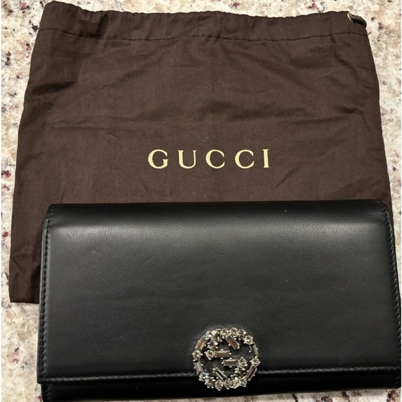 Gucci | Bags | Gucci Black Satin Fabric Crystal Interlocking G Broadway Clutch Bag Like New ...